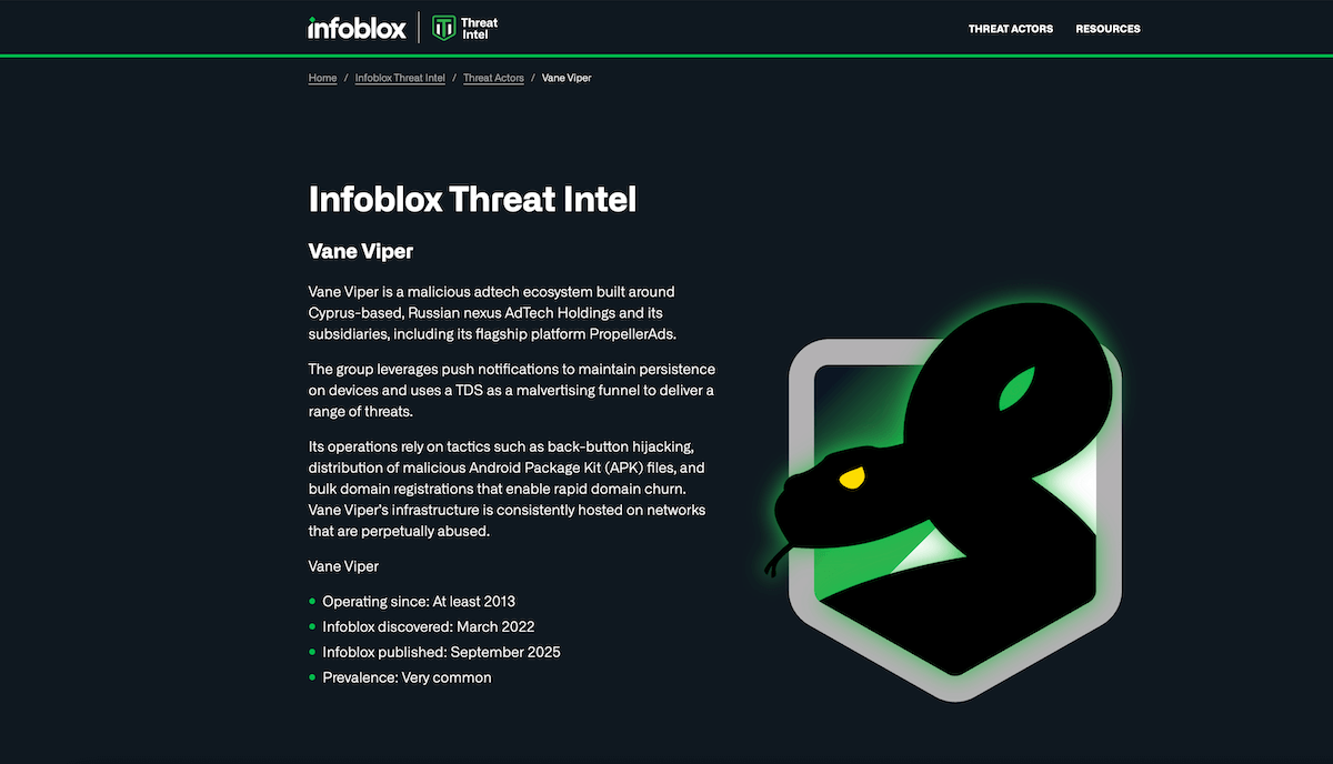 Vane Viper: DNS Threat Actor Behind Malicious AdTech - Infoblox